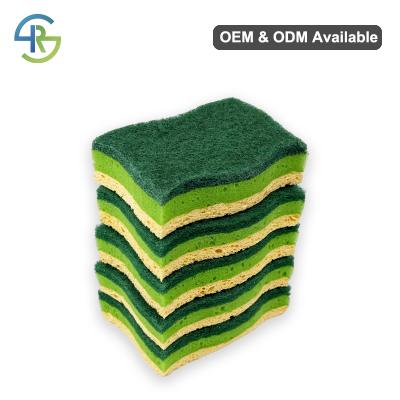 China Dual Layer Wood Pulp Sponge Scouring Pad Reusable Eco Washing Up Sponge for sale