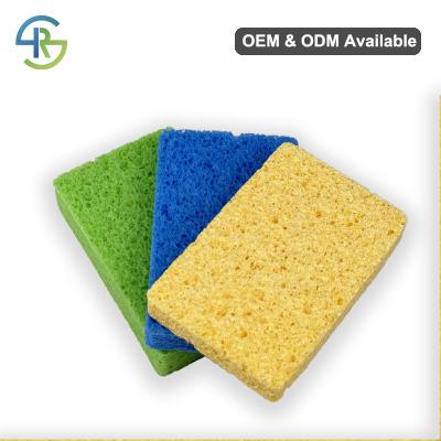 China Green Blue Cellulose Wood Pulp Sponge ODM Eco Dishwashing Sponge for sale