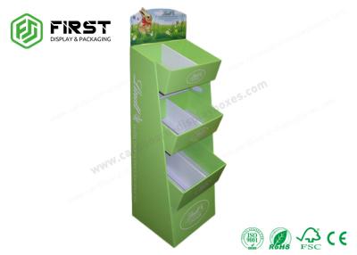 China Custom Logo Printed Cardboard Floor POP Display Stand 300g Corrugated Paper Shelf for sale