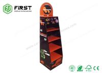 China Custom Full Color Printing Cardboard Floor Display Shelf 600x300x1500mm Removable Header for sale