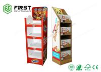 China Custom Printed Corrugated Cardboard Floor Display Stands Folding Retail Shelf 120cm for sale