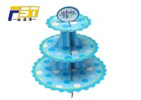 China Custom Blue Round 3 Tier Cardboard Cake Stand Offset Printing Paper Display Stand for sale