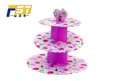 China 3 Tier Full Color Printing Cardboard Cupcake Display Stand 350gsm CCNB B Flute for sale