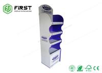 China Custom CMYK Printed 4-Shelf Cardboard Floor Display Recyclable Corrugated Retail Stand for sale