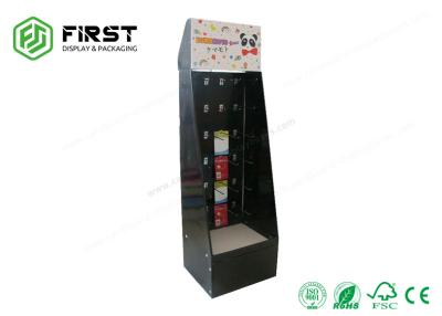 China Custom Matte Black Folding Corrugated Cardboard POP Display Hook Display 300x450x1640mm for sale