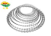 China 2.5mm Diameter Concertina Razor Barbed Tape 25mm Spacing Steel Ribbon for sale