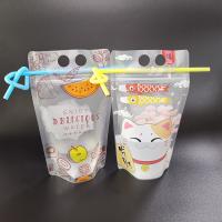 China Pre-Printed Matte Clear Stand Up Drink Pouches with Hanging Holes and Colorful Straws for sale