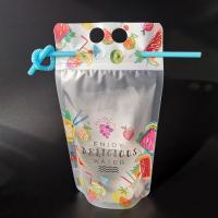 China Pre-Printed Matte Clear Stand Up Drink Pouches with Hanging Holes and Colorful Straws for sale