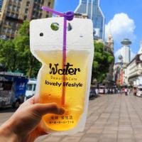 China Pre-Printed Matte Clear Stand Up Drink Pouches with Hanging Holes and Colorful Straws for sale