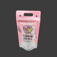 China Red Disposable Glossy Clear Stand Up Drink Pouches Juice Bags with Ziplock and Hanging Holes Straw for sale