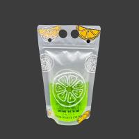 China 500ml Nice Daisy Orange Design Frosted Clear Stand Up Plastic Drink Bags with 2.4 inch Bottom Gusset and Ziplock for sale