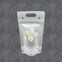 China 500ml Nice Daisy Orange Design Frosted Clear Stand Up Plastic Drink Bags with 2.4 inch Bottom Gusset and Ziplock for sale
