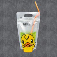China Little Yellow Duck Design Freezable Juice Stand Up Drink Pouches with Individual Wrapped Straws for Adults and Kids for sale