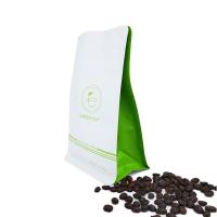 China Custom Printed 340 Grams 12oz Matte White Flat Bottom Coffee Bag With Valve Front Tear Off Ziplock for sale