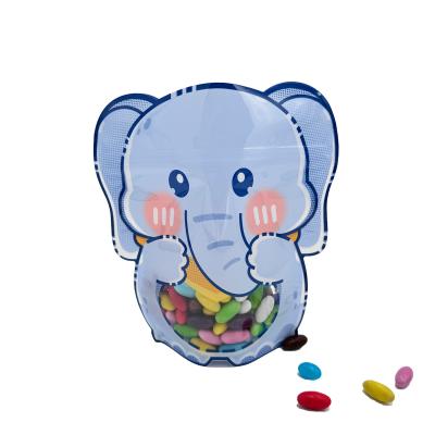 China Custom Printed Elephant Shape Die-Cut Stand Up Pouches with Zip Lock and Clear Window for Kids Snacks, Candy Packaging for sale