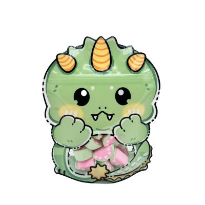 China Custom Dinosaur Dragon Shape Cut Stand Up Resealable Bags with Window and Zipper for Food Storage Packaging for sale