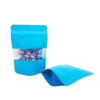 China Sky Blue Design Matte Soft Touch Surface Resealable Stand Up Mylar Food Storage Bags with Window for Snack Food Storage for sale
