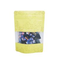 China Yellow Maple Leaf Design Foil Coated Smell Proof Stand Up Zipper Pouch Bags with Matte Clear Window for Food Packaging for sale