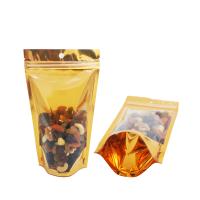 China 1 Gallon One Side Clear Window Back Metallic Golden Resealable Stand Up Mylar Bags For Freeze Dried Food Storage for sale