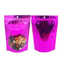 China 4X6 Inch Front Side Clear Window Back Foil Purple Color Stand Up Mylar Bag Pouches with Ziplock for Food Packaging for sale