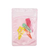 China Custom Printed Pink Color One Side Clear Pouch Plastic Bags with Zipper with Hanging Hole for Candy, Cookie, Accessories for sale
