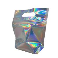 China Custom Mylar Holographic Resealable Bags Smell Proof Foil Ziplock Bags with Handle Hole for Party Favor Food Storage for sale