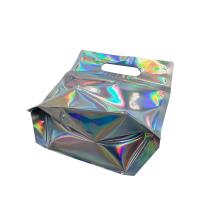 China Custom Mylar Holographic Resealable Bags Smell Proof Foil Ziplock Bags with Handle Hole for Party Favor Food Storage for sale