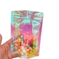 China Custom Rainbow Holographic Pink Color Stand Up Pouches with Resealable Zipper for Packaging Food, Candies, Accessories, for sale