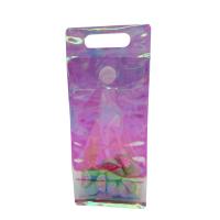 China Custom Holographic Pouch Pink Rainbow Clear Flat Bottom Stand Up Bags with Resealable Sticky Button for Candy Accessory for sale
