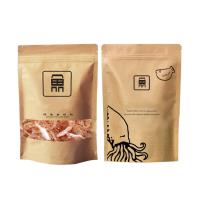 China Printed Stand Up Kraft Paper Bag with Zipper with Matte Clear Window for Dry Sea Food Packaging for sale
