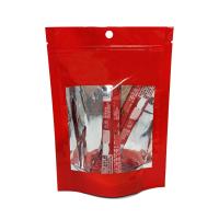 China Glossy Red Resealable Ziplock Custom Printed Coffee Bag with Clear Window Foil Back Bottom for Packaging Instant Coffee for sale
