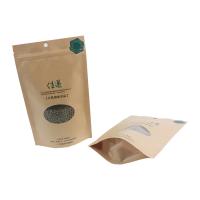 China Printed Eco Friendly Resealable Stand Up Kraft Paper Pouch Bags With Custom Round Window For Tea Leaves Beans Packaging for sale