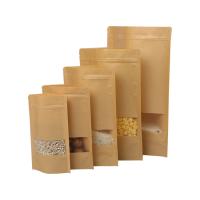 China Resealable Zipper And Clear Window  Compostable Stand Up Pouches Natural Kraft Paper Stand Up for sale
