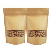 China 16 oz Biodegradable PLA Natural Kraft Stand Up Pouches Resealable Zipper Bags for Dry Nuts Beans for sale