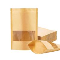 China Resealable Zipper And Clear Window  Compostable Stand Up Pouches Natural Kraft Paper Stand Up for sale