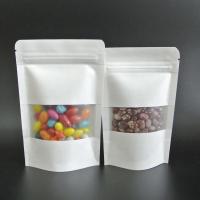 China Custom Printed White Stand Up Kraft Paper Bags with Matte Clear Window with Zipper for Candy, Snacks, Food Packaging for sale