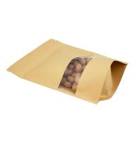 China Kraft PLA Bio Degradable Stand Up Pouch Bags With Clear Window And Ziplock For Dry Fruits Snack Grains for sale