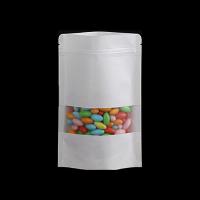 China Custom Printed White Stand Up Kraft Paper Bags with Matte Clear Window with Zipper for Candy, Snacks, Food Packaging for sale