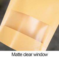 China Brown Kraft Stand Up Pouch with Zipper and Matte Clear Window for sale