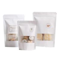 China Custom Printed Stand Up White Kraft Paper Bag Pouches with Ziplock Rectangular Window for Food Snacks Candy Storage Pack for sale