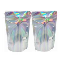 China Heat Seal Resealable Zipper Lock Stand Up Pouch Bags Holographic with Gusset Bottom Clear Front for Food Storage Pack for sale