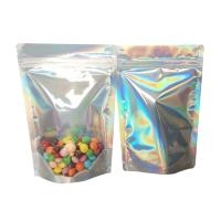 China Heat Seal Resealable Zipper Lock Stand Up Pouch Bags Holographic with Gusset Bottom Clear Front for Food Storage Pack for sale