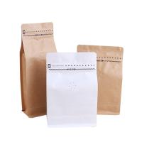 China Aluminum Foil Liner Matte White 8 Oz Coffee Bags With Valve Square Bottom Zipper Pull Tape for sale