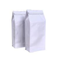 China Aluminum Foil Liner Matte White 8 Oz Coffee Bags With Valve Square Bottom Zipper Pull Tape for sale