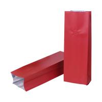 China Valved Glossy / Matte Laminate Quad Seal Flat Bottom Coffee Pouch With Tin Tie Closure for sale