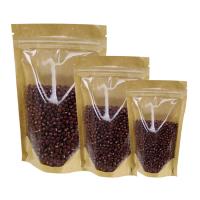 China Clear Front Back Stand Up Resealable Kraft Paper Ziplock Bags For Food Dry Nuts Tea Leaves Packaging Storage for sale