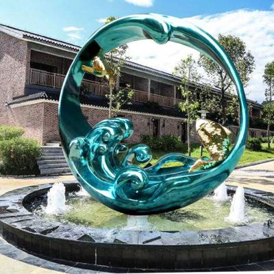 China Mirror Electroplating Metal Art Sculptures Green Water And Waves for sale