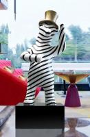 China Black White Animal Garden Ornaments , Striped Bear Abstract Metal Garden Sculptures for sale