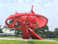 China Abstract Flame Large Metal Garden Ornaments , Red Spray Painted Outside Garden Statues for sale