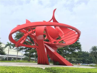 China Abstract Flame Large Metal Garden Ornaments , Red Spray Painted Outside Garden Statues for sale